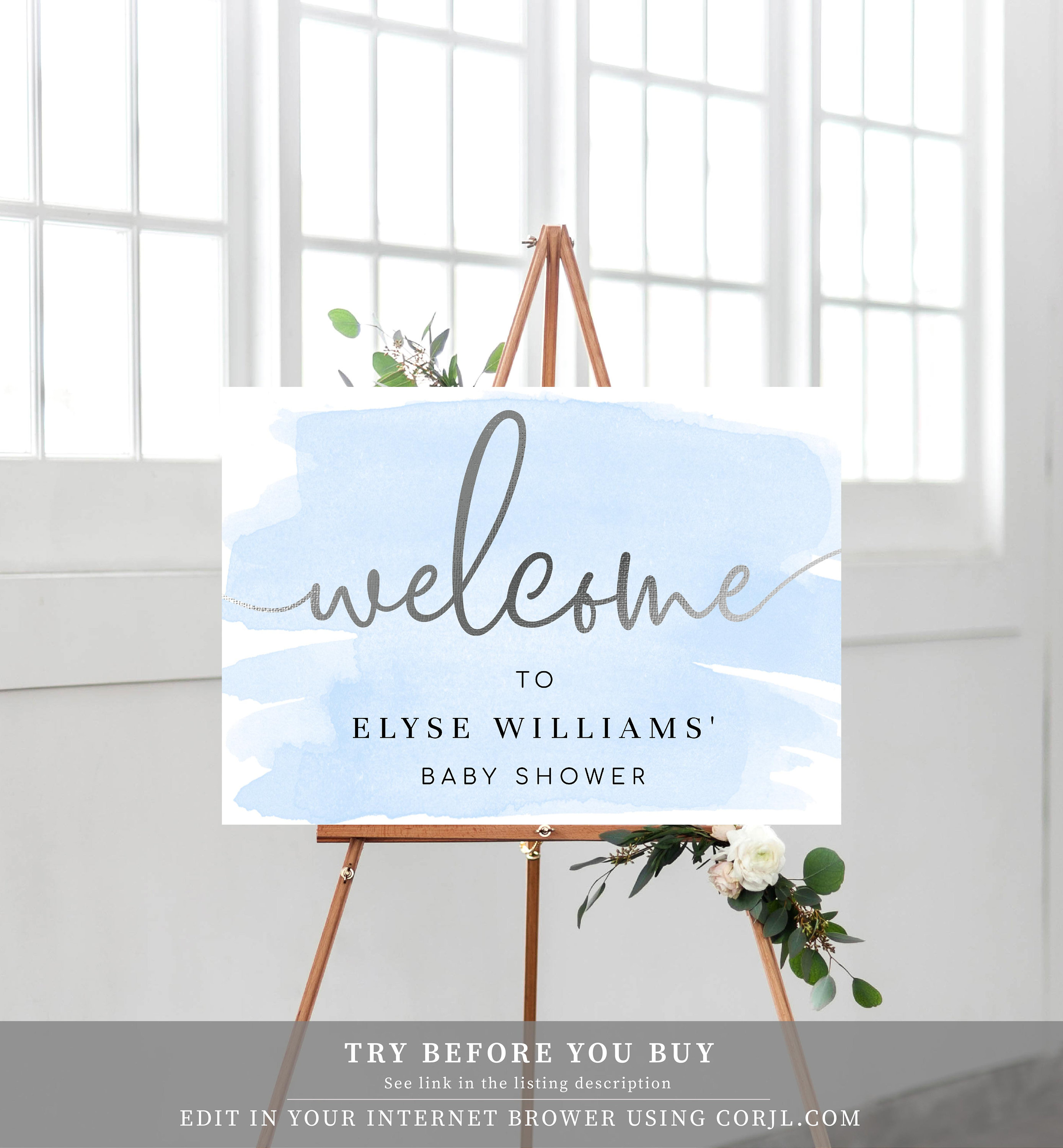 Welcome Sign Blue Watercolour Silver Foil Boy Baby | Etsy