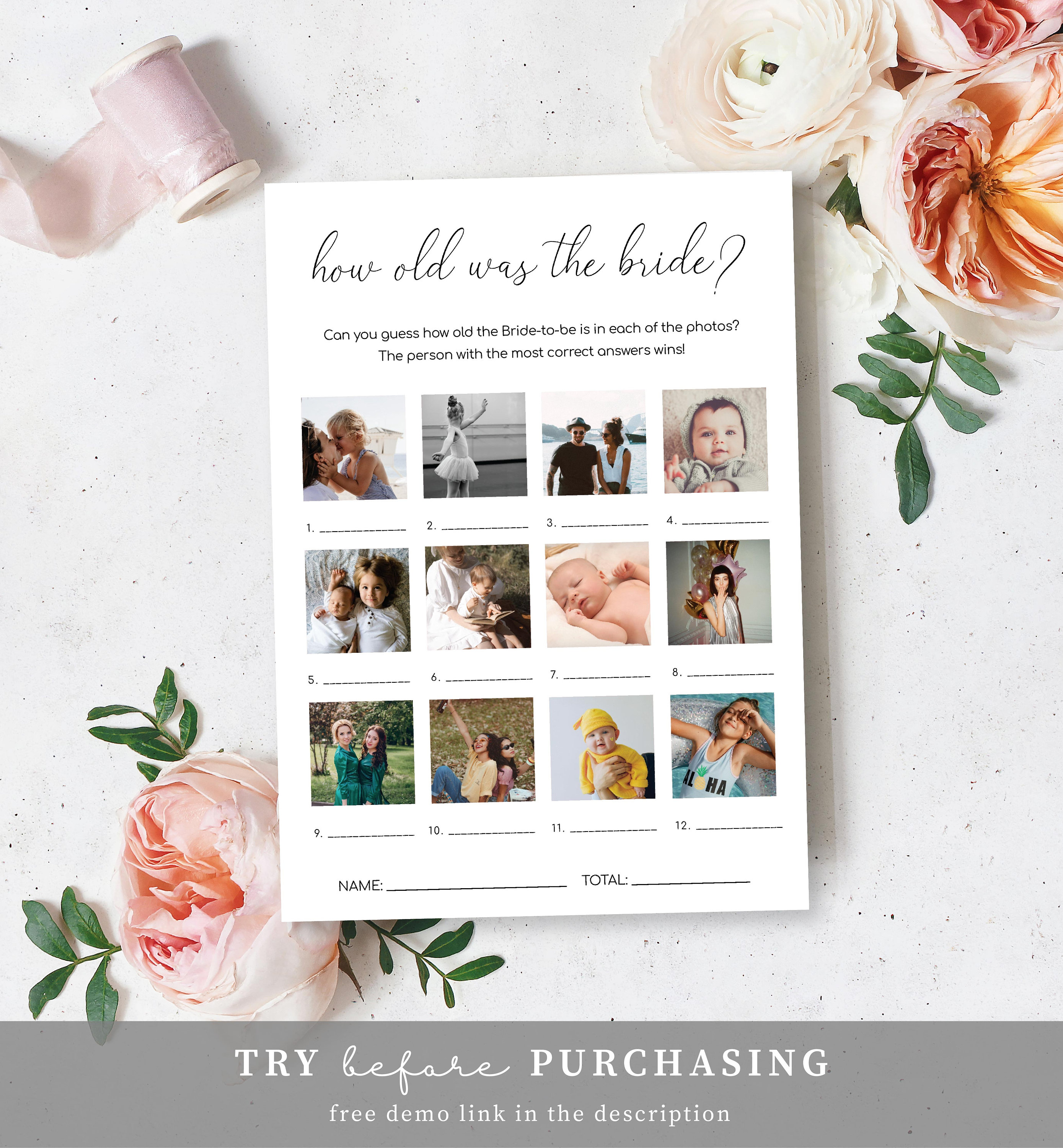 How Old Was the Bride Game, Minimalist Bridal Shower (printable ...