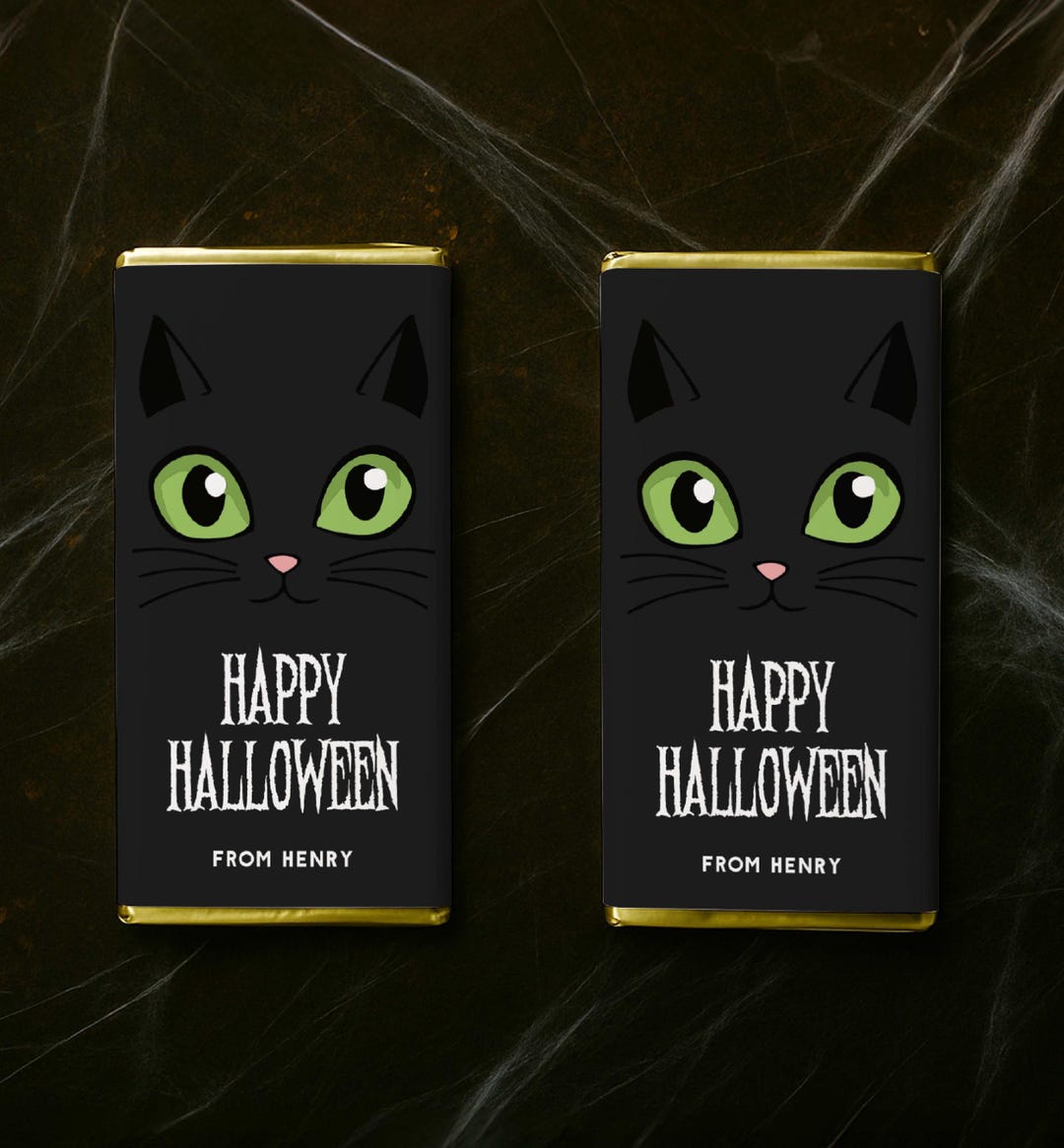 Printable Black Cat Chocolate Wrapper, Trick or Treat Gift Tag ...