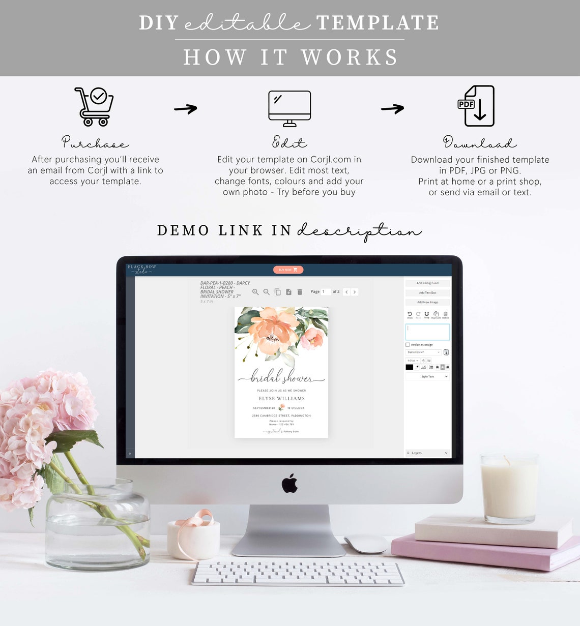 Fall Floral Bridal Shower Invitation Set (digital Download), Darcy ...
