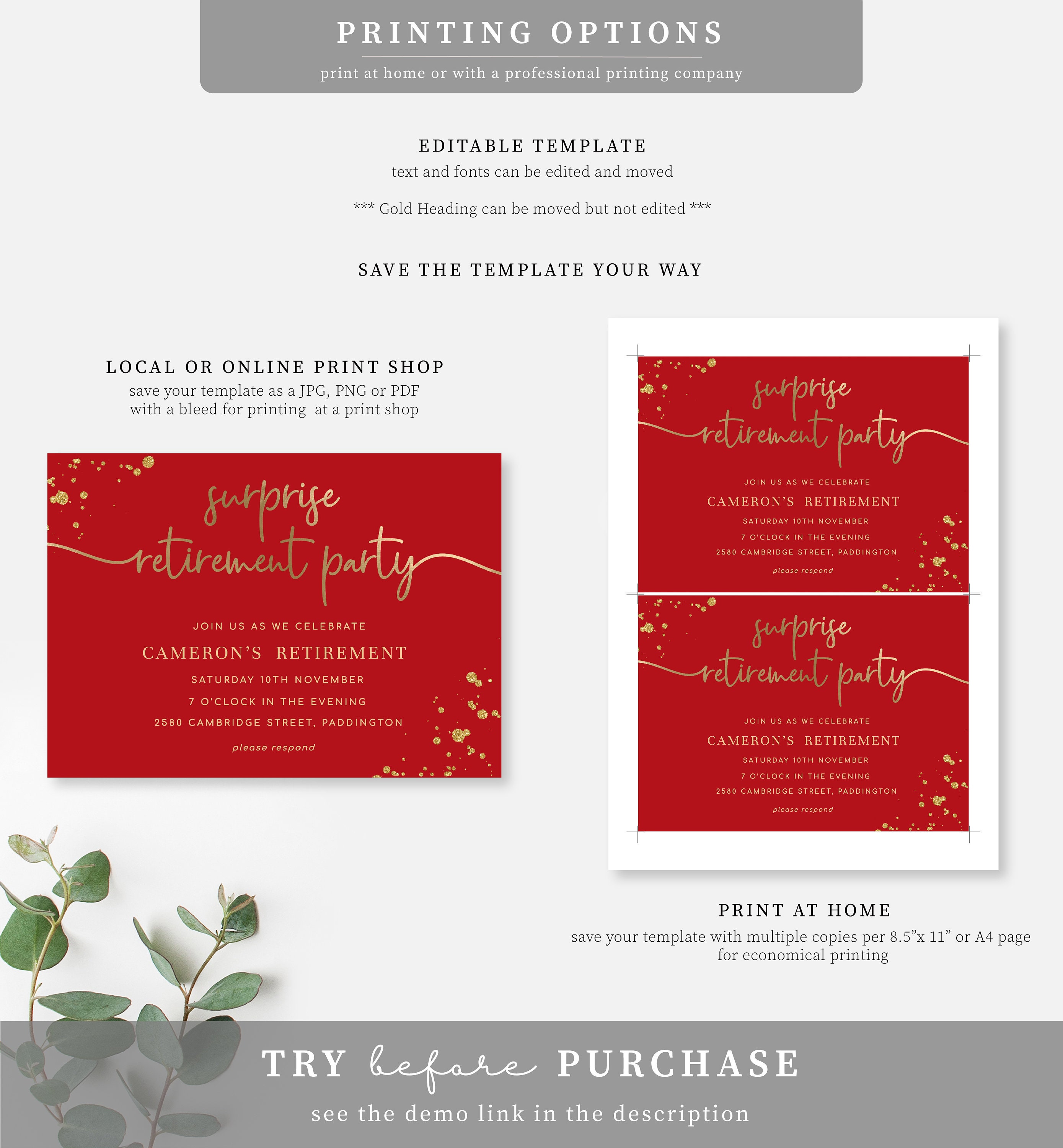 Editable Surprise Retirement Party Invitation Printable Red | Etsy