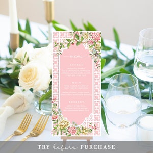 Editable Menu Template - Floral Chinoiserie Lattice - French Garden ...