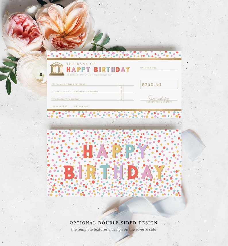 Birthday Cheque Template Fake Bank Cheque Gift Voucher - Etsy