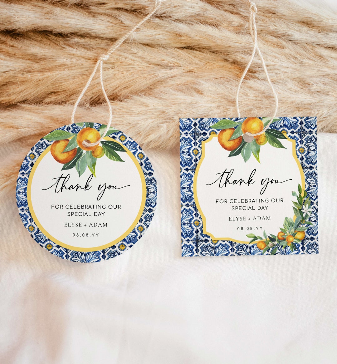Positano Tile Thank You Favor Tag, Italian Oranges (printable Template ...