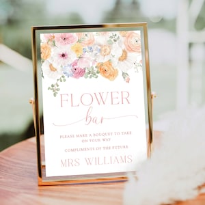 Printable Floral Flower Bar Sign and Favor Tag, Bridal Shower Bouquet ...