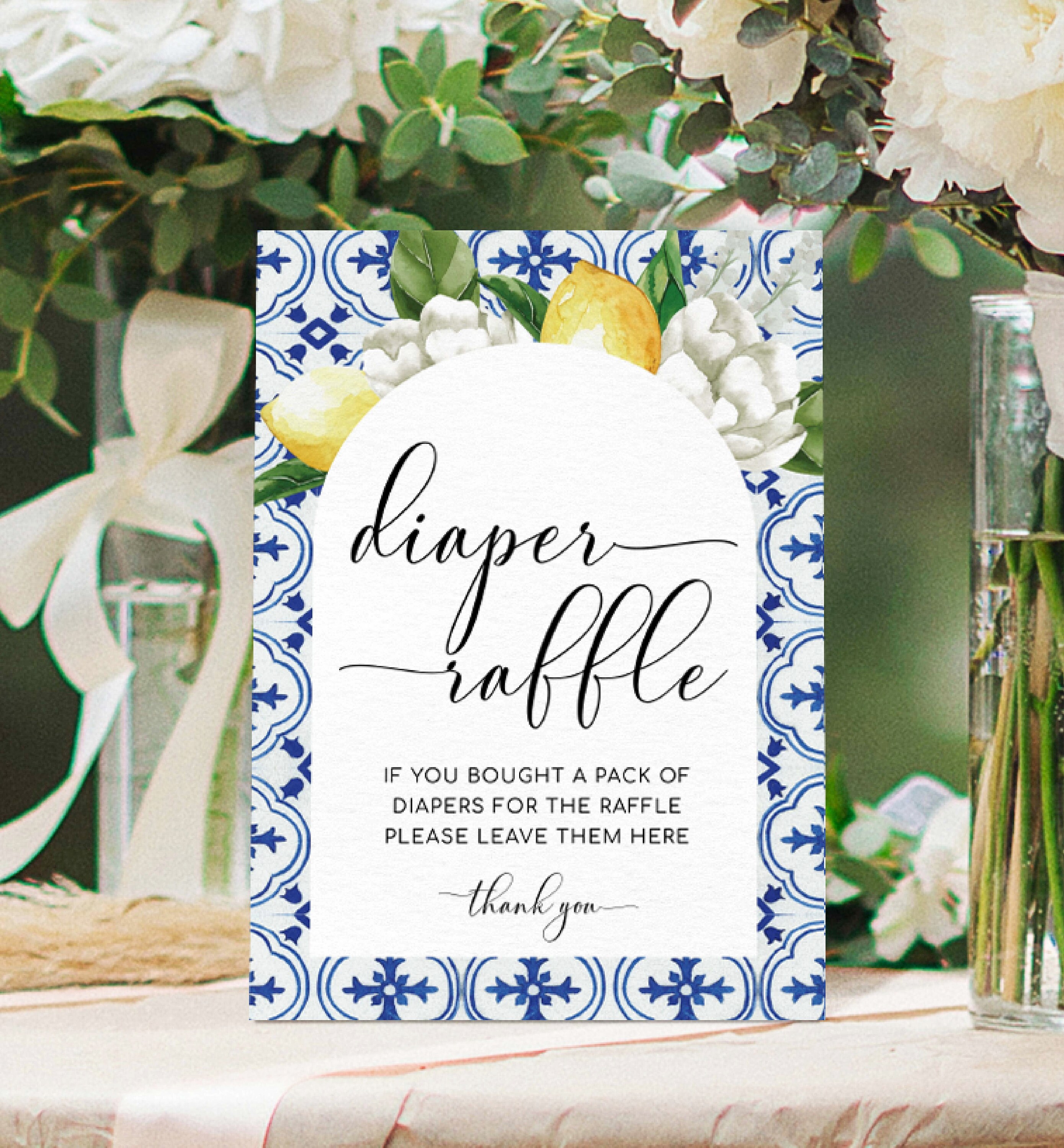 Mediterranean Lemon Diaper Raffle Ticket & Sign (printable), the Med - Etsy