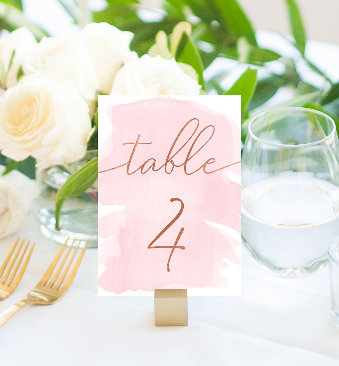 Editable Table Numbers - Rose Gold Foil Pink Watercolour Wedding Table ...