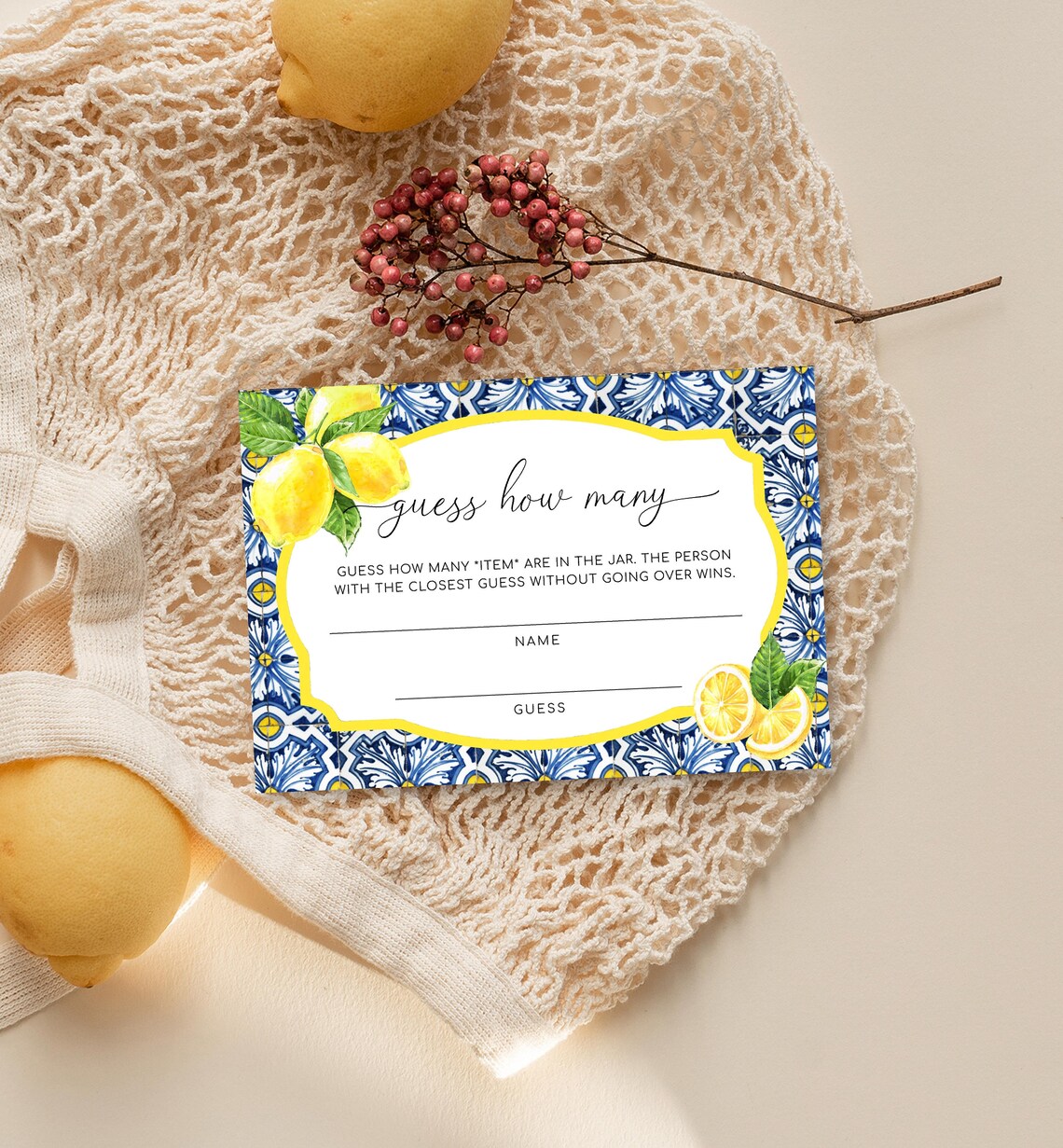 Guess How Many Lemon Drops Game Card and Sign Bundle, Positano Blue ...