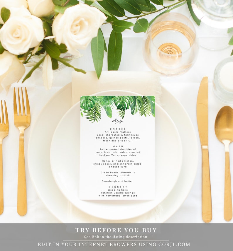 Tropical Palm Editable Menu Template Wedding Menu DIY Menu - Etsy