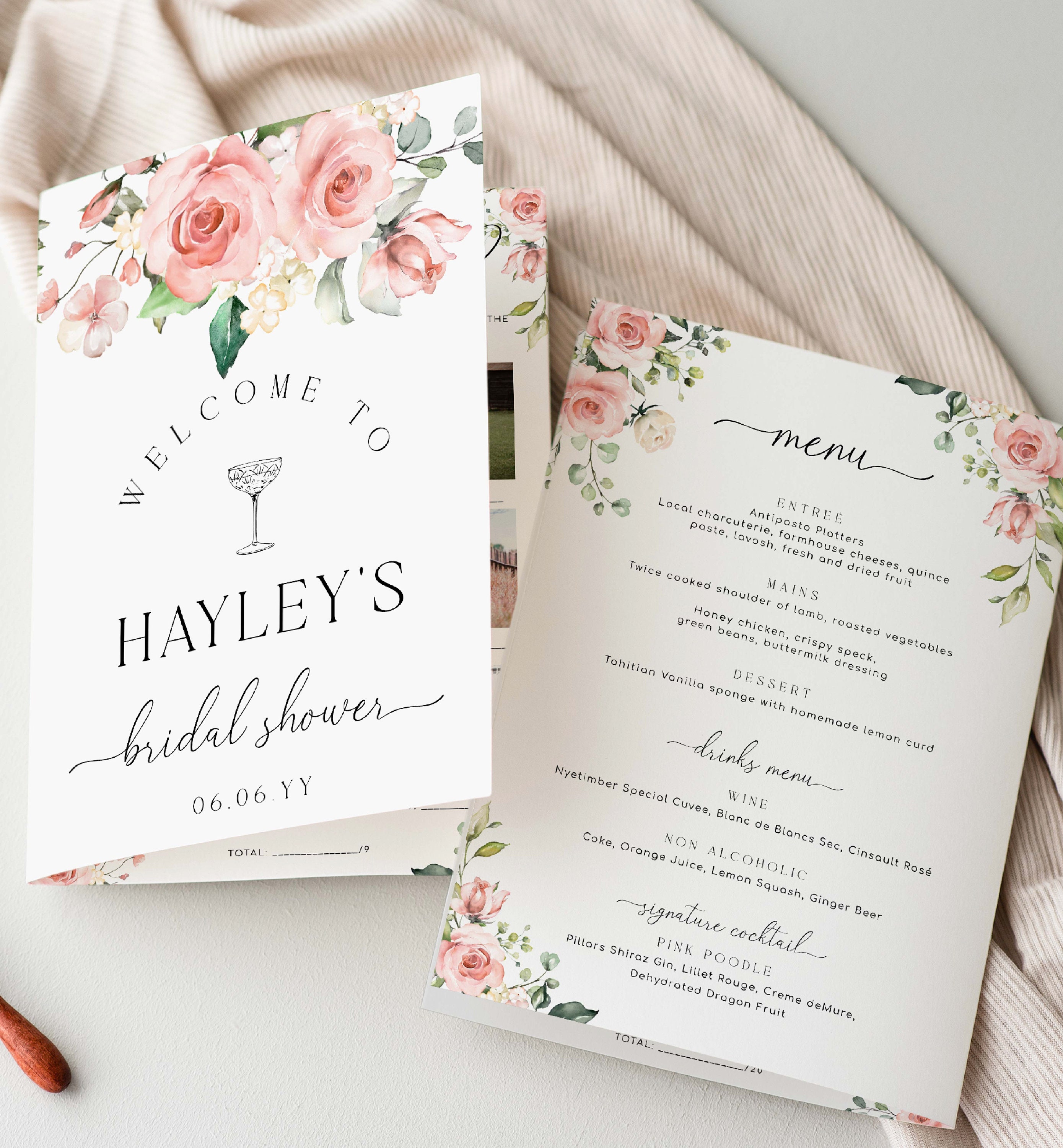 Bridal Shower Menu and Games Booklet, Blush Floral, Bridal Shower Games ...
