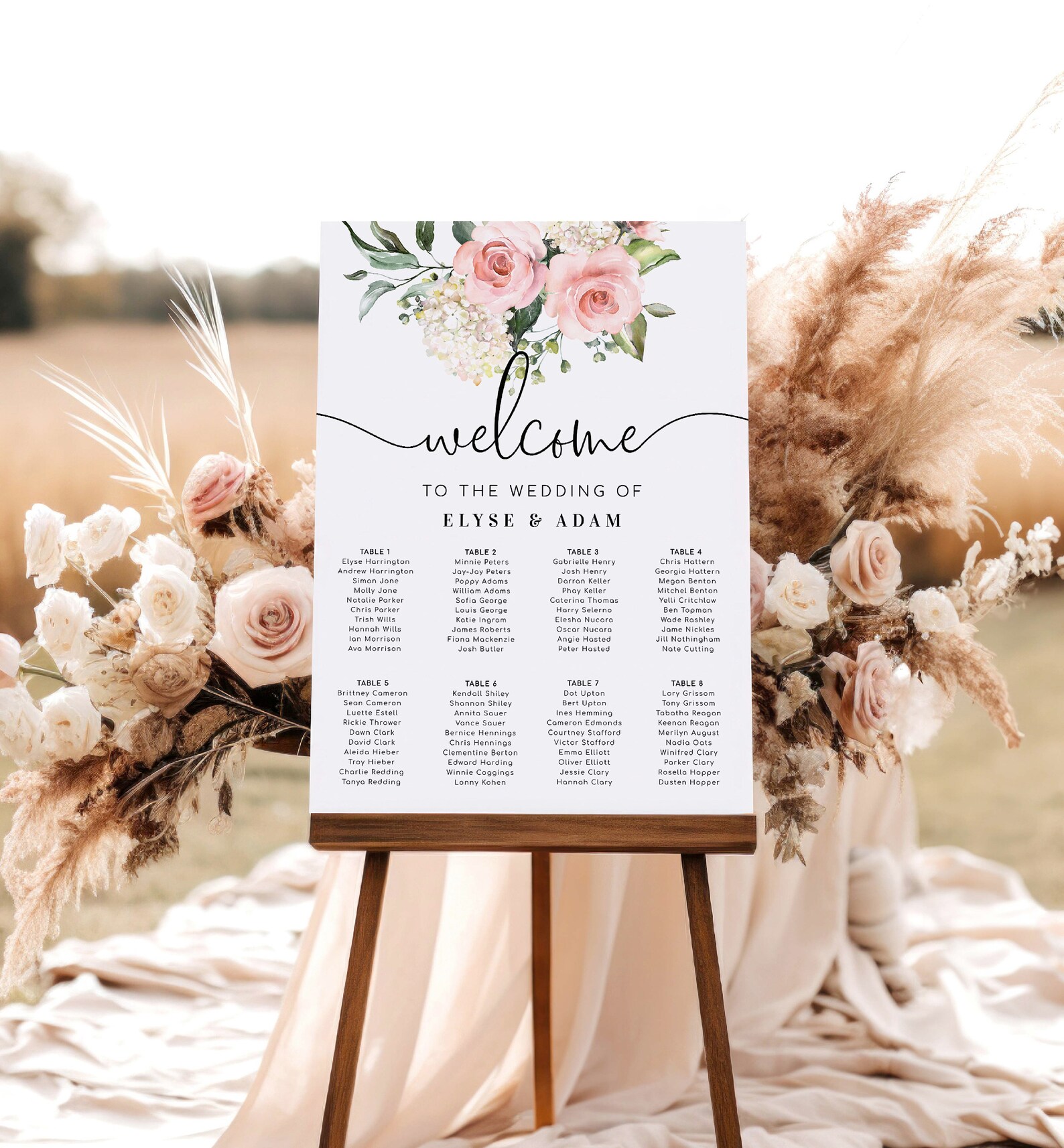 Printable 8 Table Wedding Seating Chart, Editable Wedding Table Plan ...
