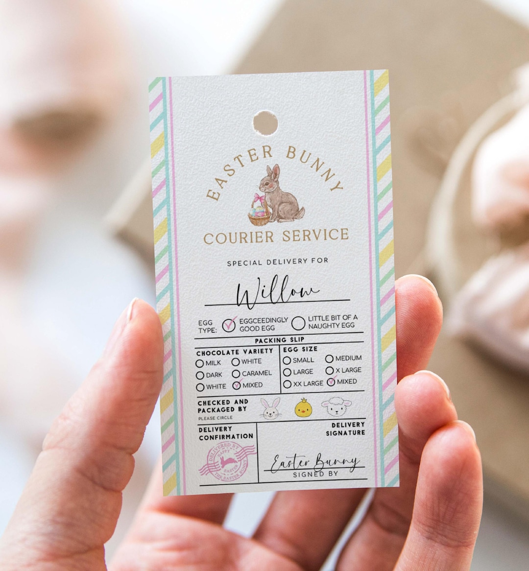 Printable Easter Bunny Egg Packing List Delivery Gift Tag, Easter Gift ...