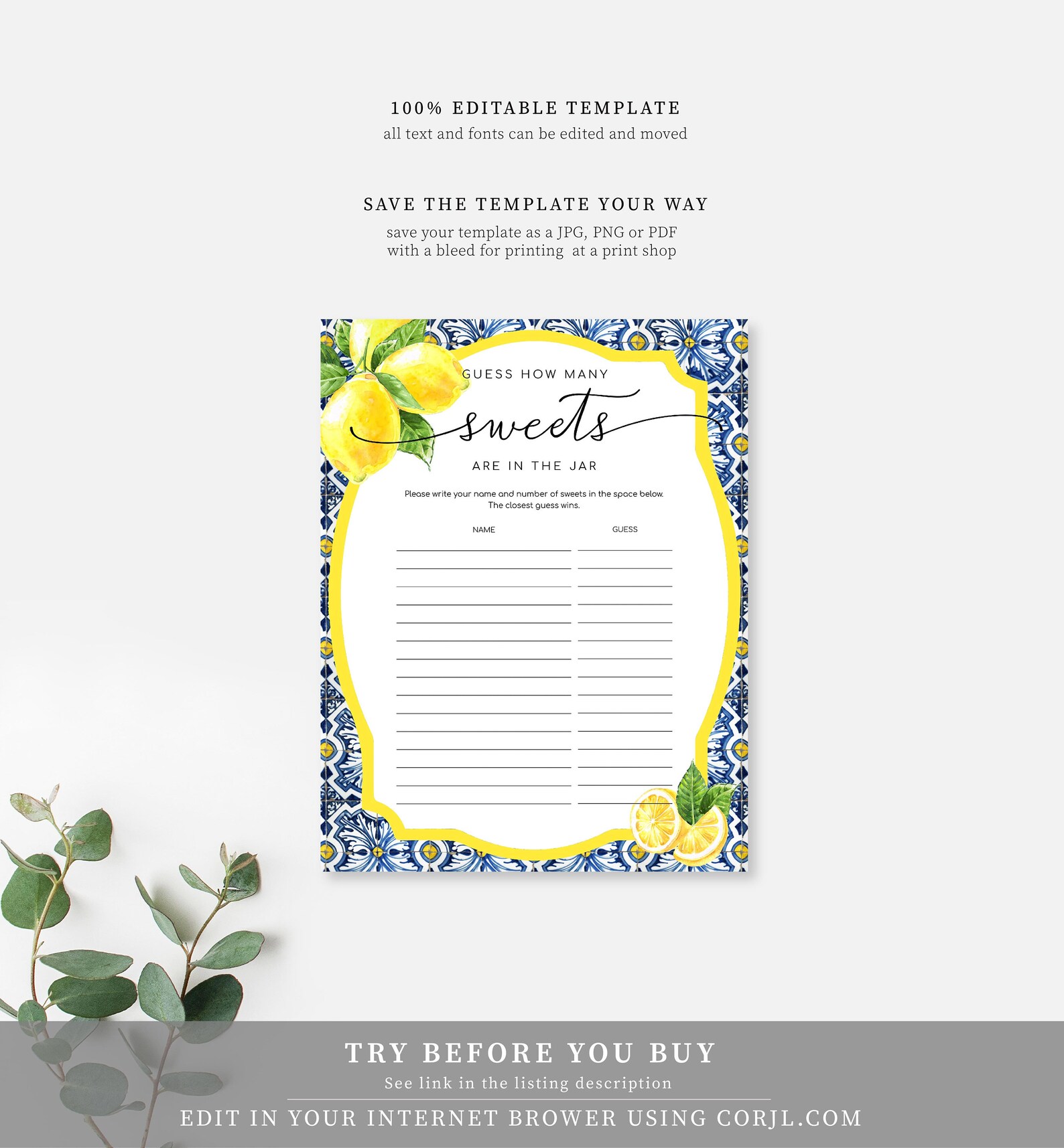 Guess How Many Sweets Printable Game - Positano Blue Tile Lemon ...