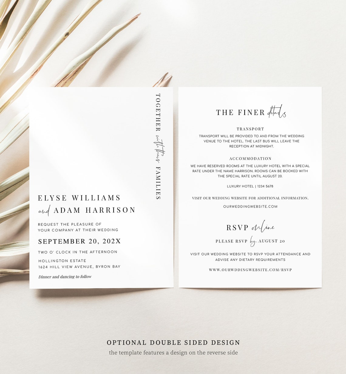 All in One Wedding Invitation and Details Card Simple Elegant - Etsy ...