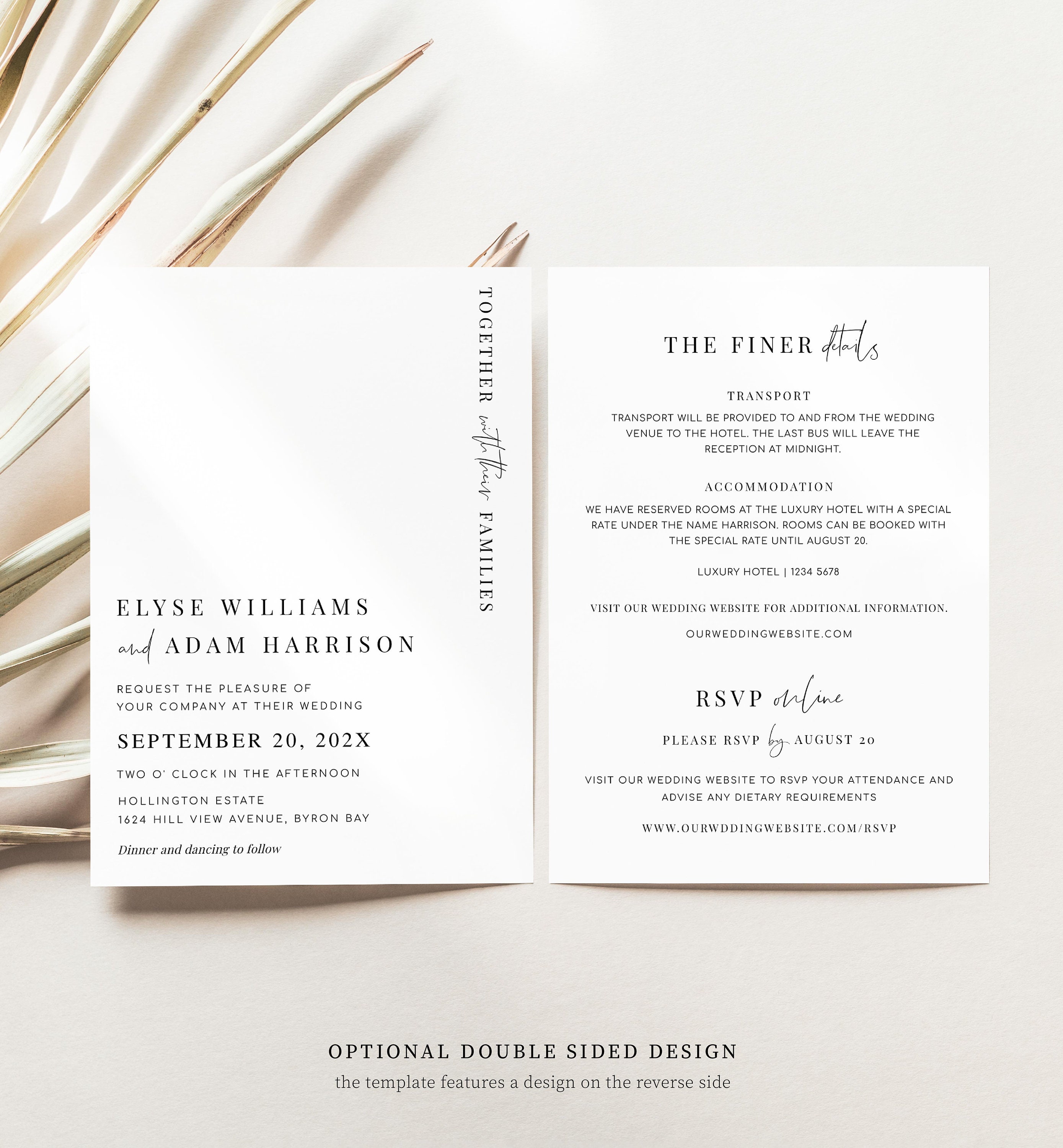 All in One Wedding Invitation and Details Card Simple Elegant - Etsy ...