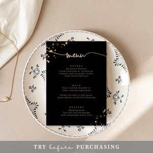 Printable Menu Template, Black and Gold Dinner Menu, Birthday Menu ...