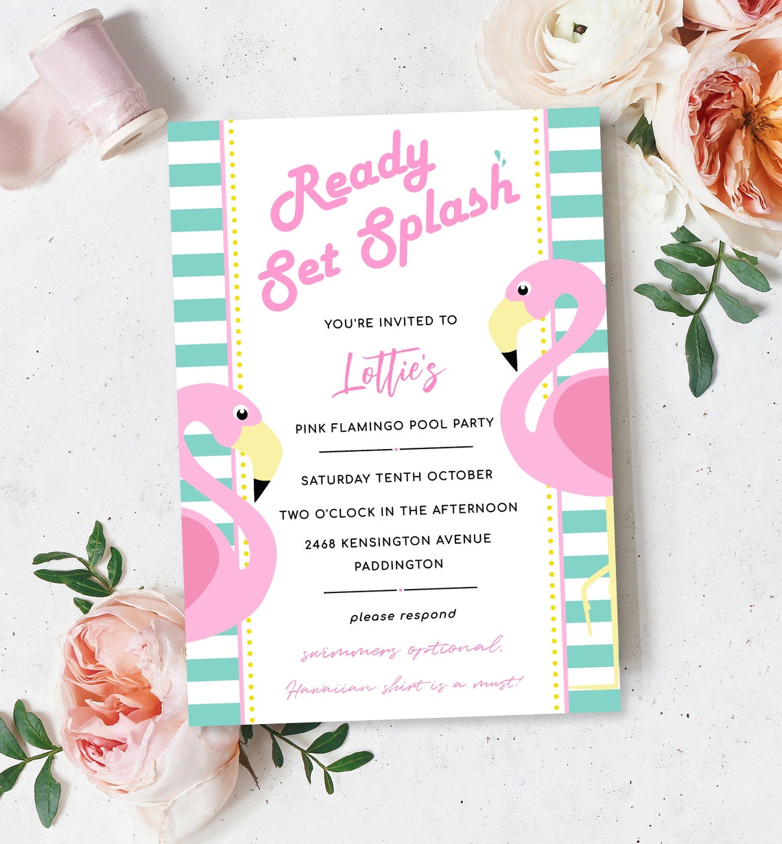 Flamingo Pool Party Birthday Invitation Template Editable | Etsy