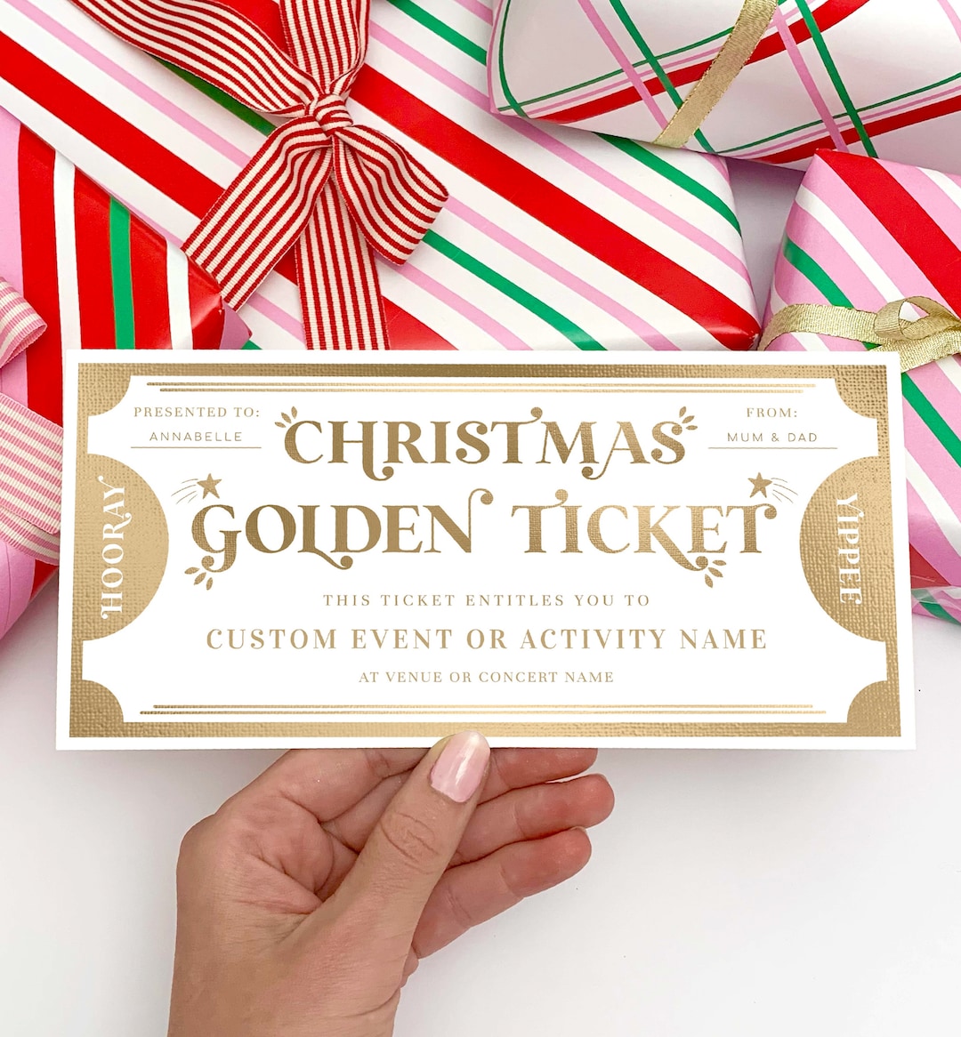 Printable Christmas Golden Ticket Custom Gift Voucher Template ...