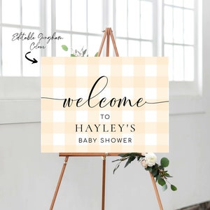 Blue Gingham Welcome Sign, Boy Baby Shower Pale Blue Check Welcome Sign ...