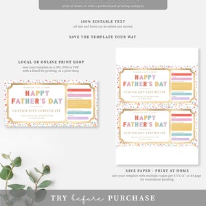 Father's Day Custom Gift Voucher Template, Printable Dad's Day Gift ...