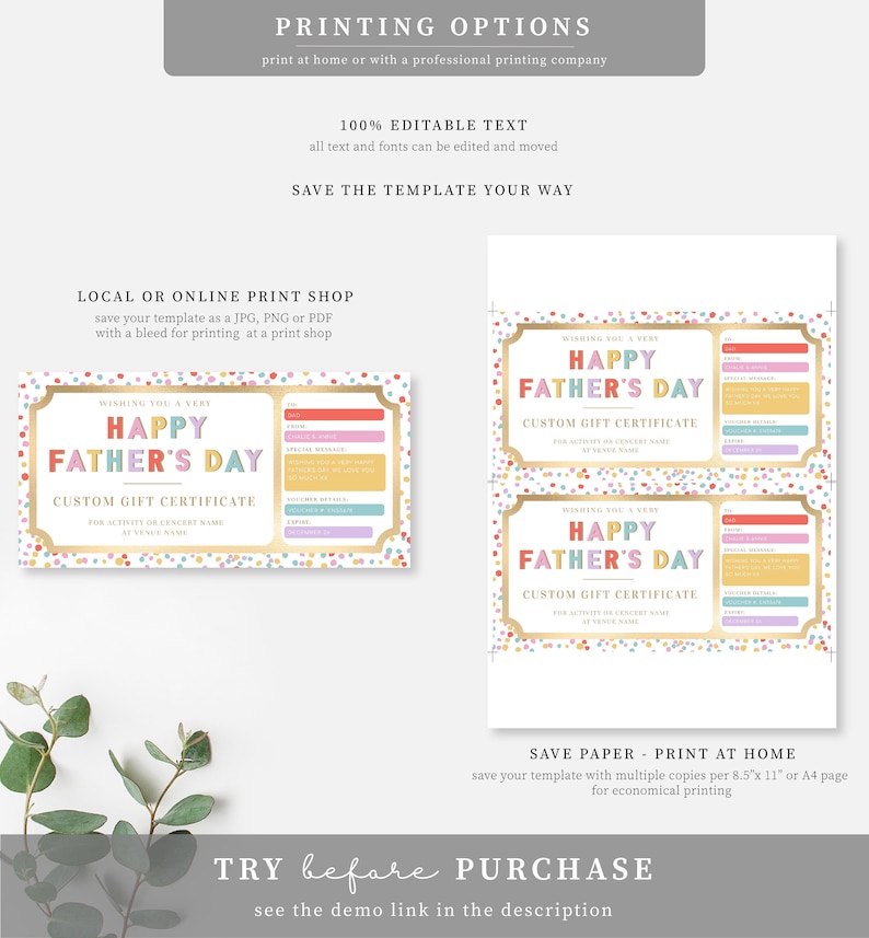 Father's Day Gift Certificate Template, Multi Dot (printable), Dot - Etsy
