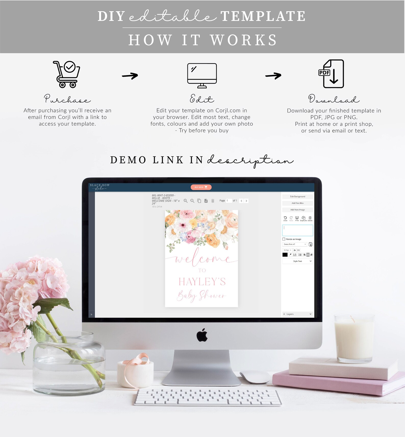 Printable Welcome Sign Template, Printable Spring Floral Baby Shower ...