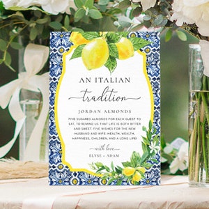 An Italian Tradition Sign, Printable Jordan Almonds Sign, Positano Blue ...
