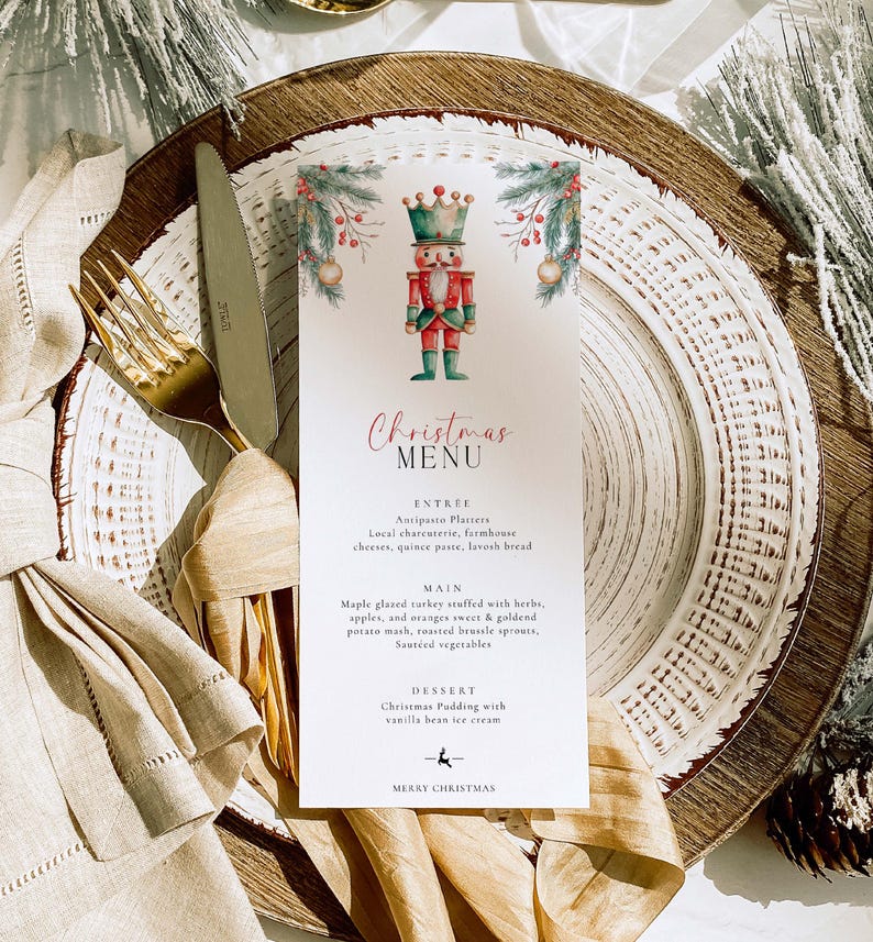 Nutcracker Christmas Menu Card, Printable Christmas Dinner Menu ...