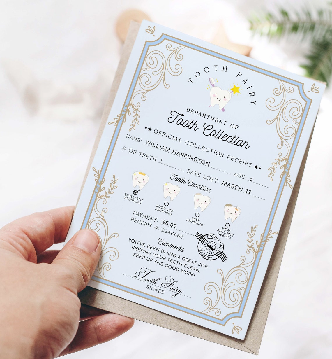 Printable Tooth Fairy Receipt, Tooth Fairy Collection Receipt, Editable ...
