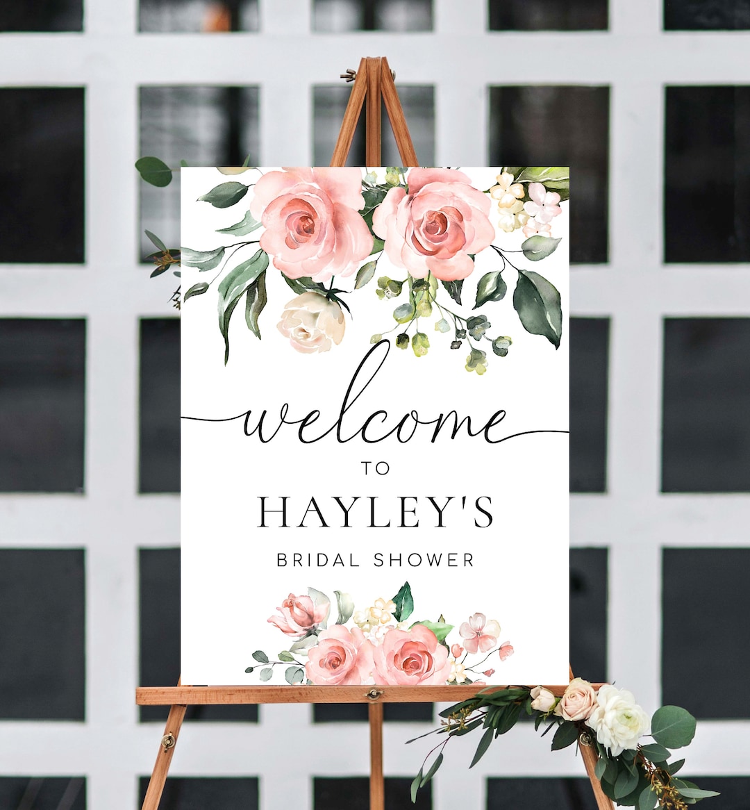 Blush Floral Welcome Sign, Printable Wedding Sign, Greenery Welcome ...
