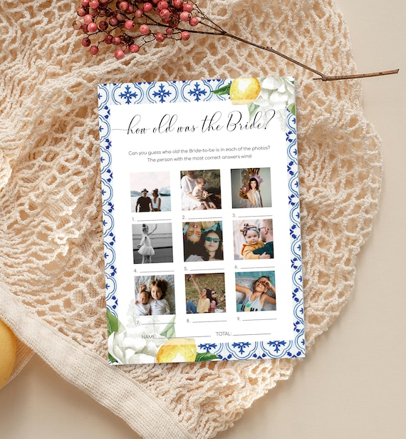 How Old Was the Bride Photo Game Template Mediterranean Blue | Etsy