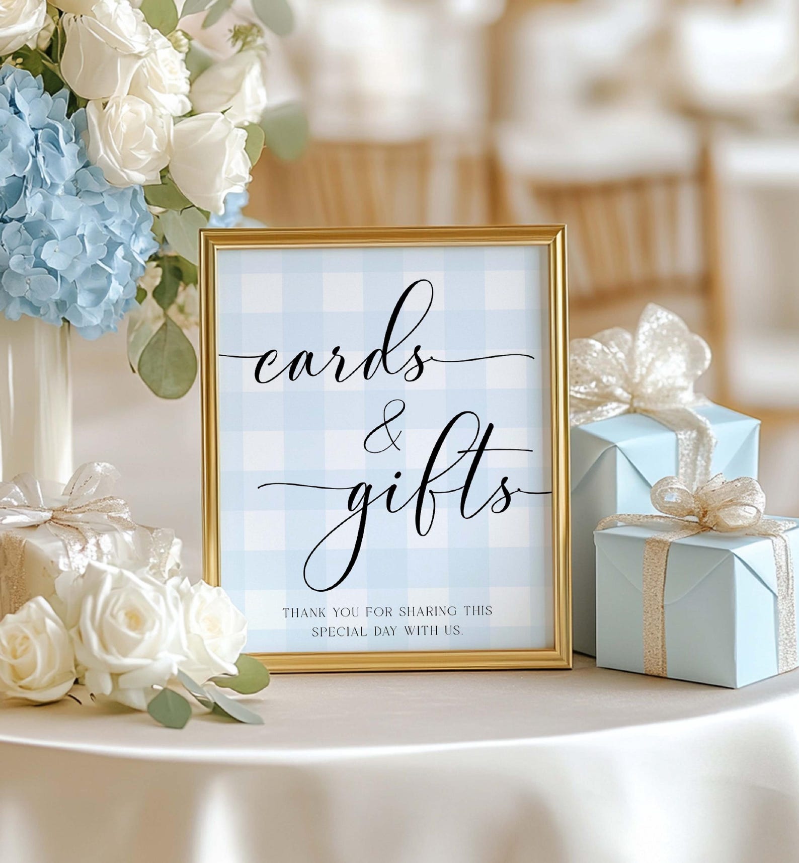Blue Gingham Cards and Gifts Sign, Boy Baby Shower (printable) - Etsy