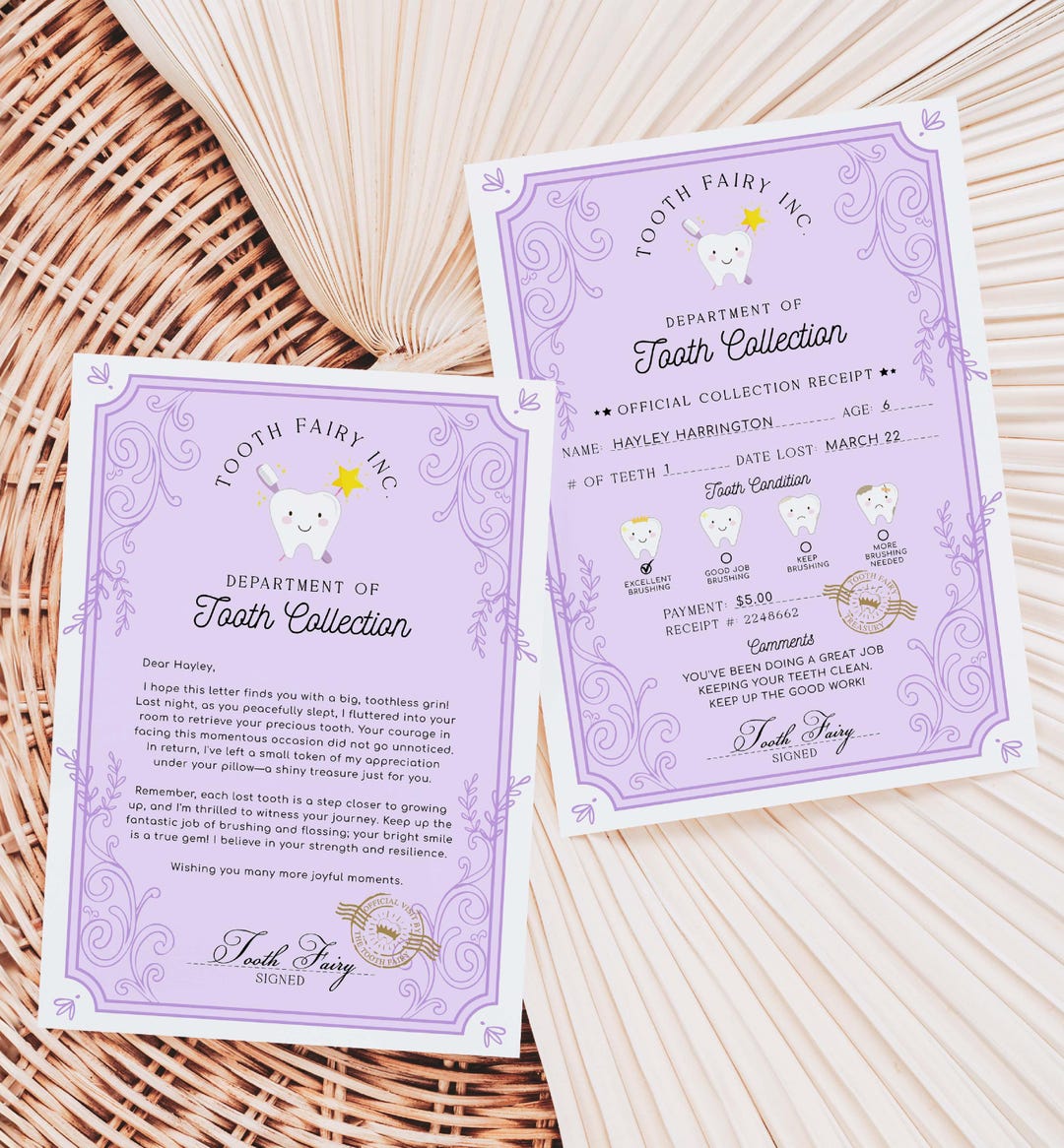 Printable Tooth Fairy Letter and Receipt, Tooth Fairy Collection ...