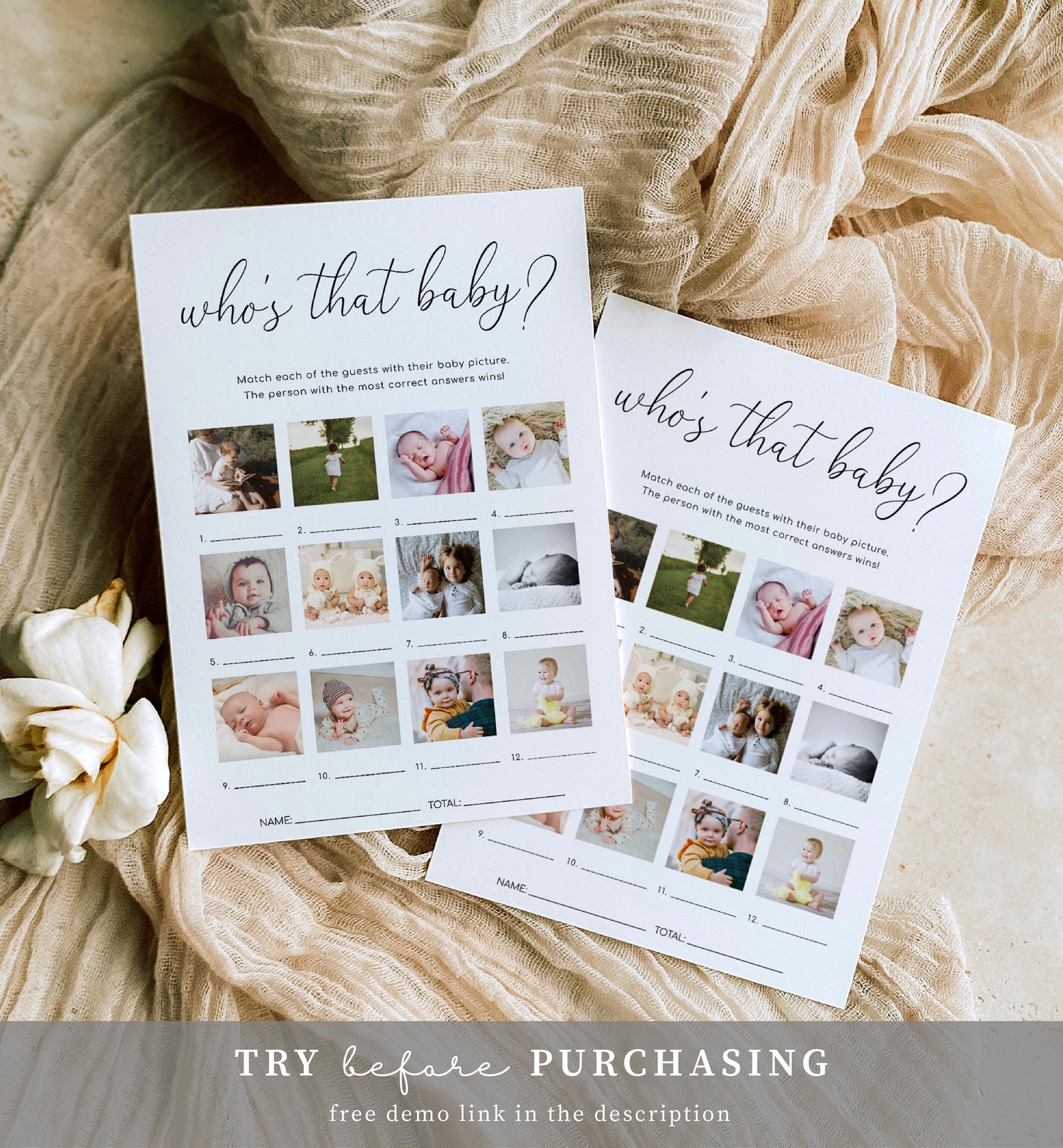 Who's That Baby Photo Game, Modern Minimalist Guess Who? Baby Shower ...