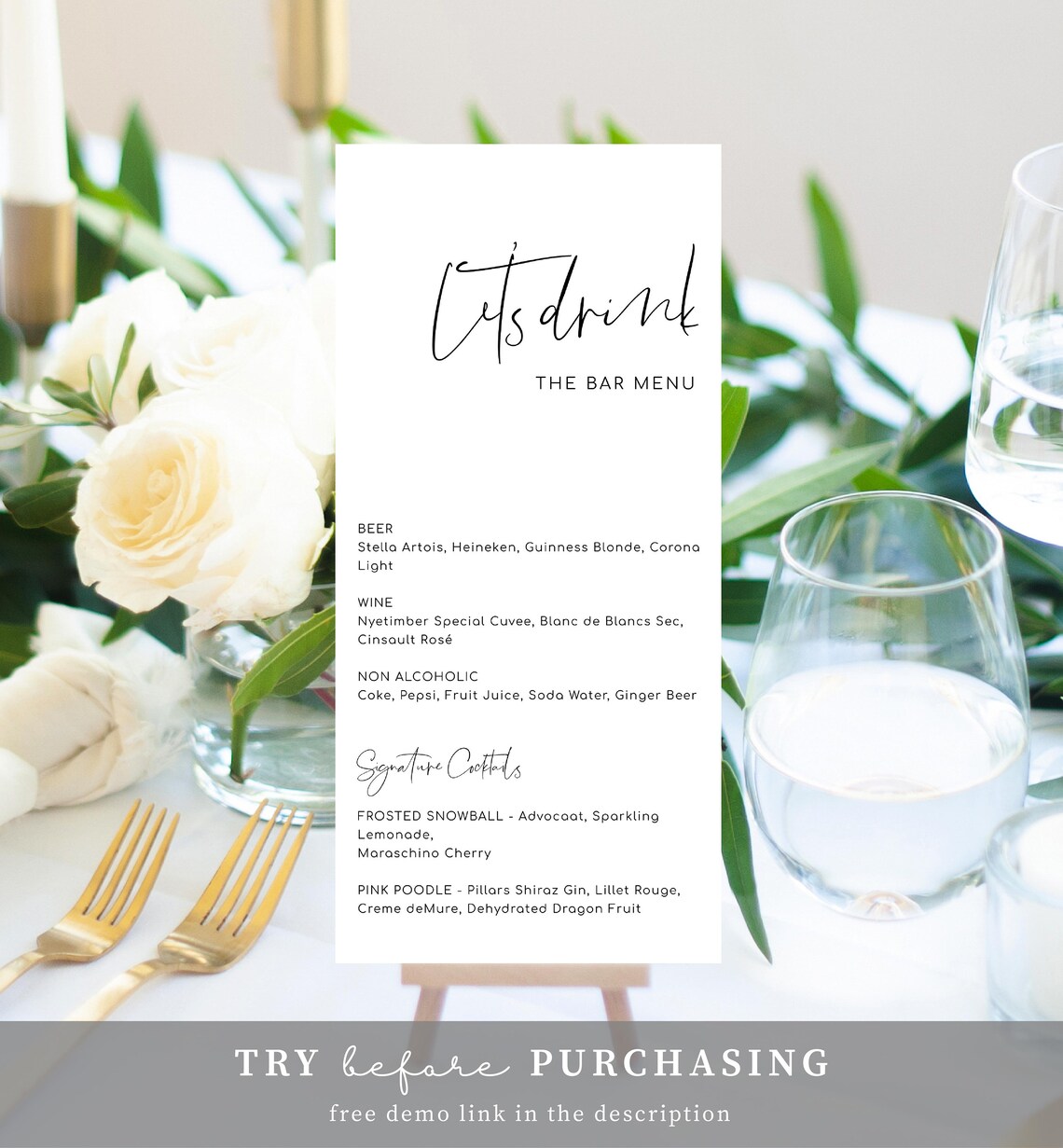 Modern Minimal Wedding Bar Menu Template Printable Minimalist - Etsy ...
