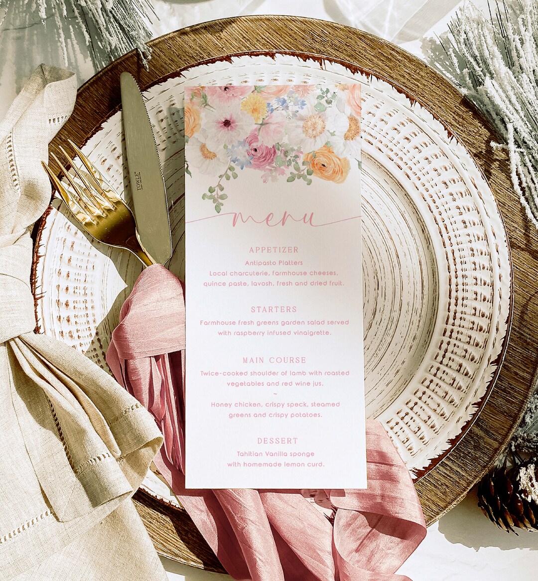 Floral Menu Template, Spring Brunch, Bridal Shower (printable Template ...