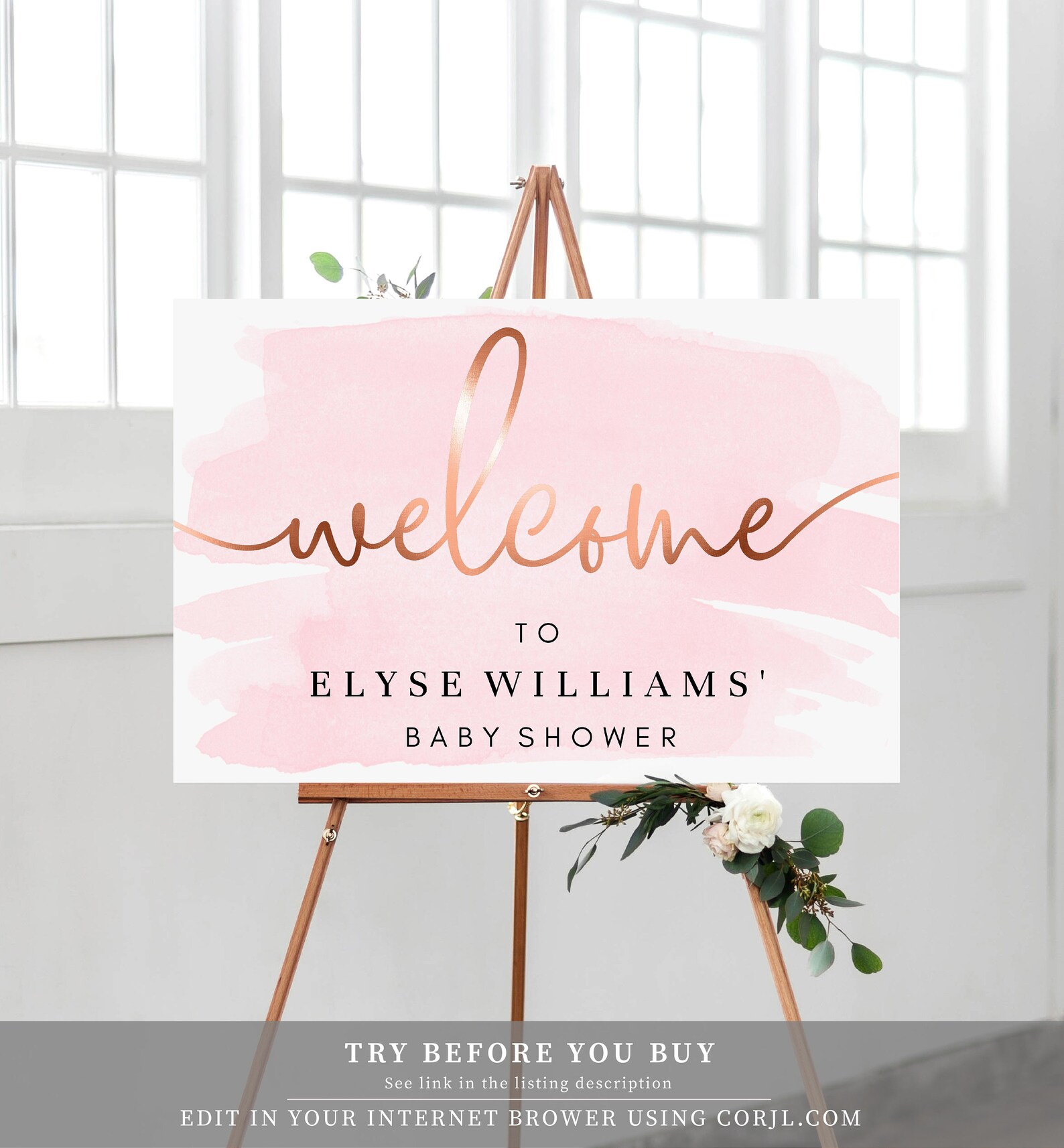 Pink Watercolour Rose Gold Welcome Sign Printable Bridal and - Etsy