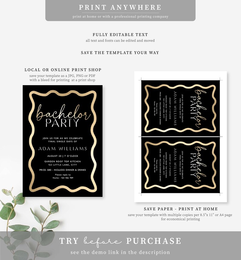 Printable Bachelor Party Invitation Template, Bucks Party Evite, Wave ...