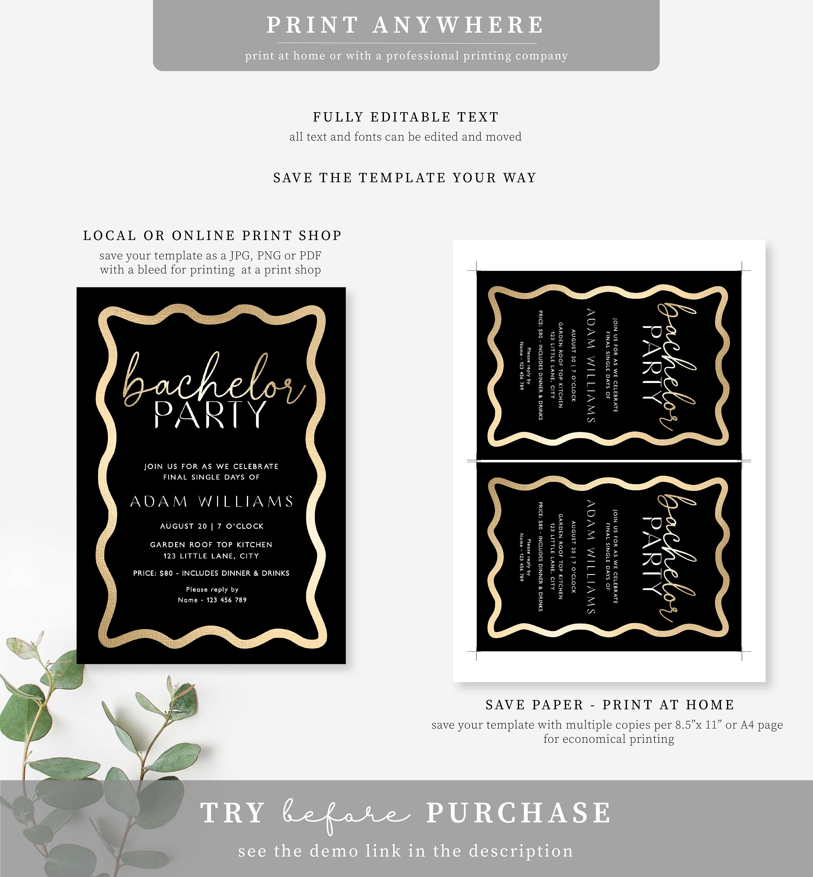 Printable Bachelor Party Invitation Template, Bucks Party Evite, Wave ...