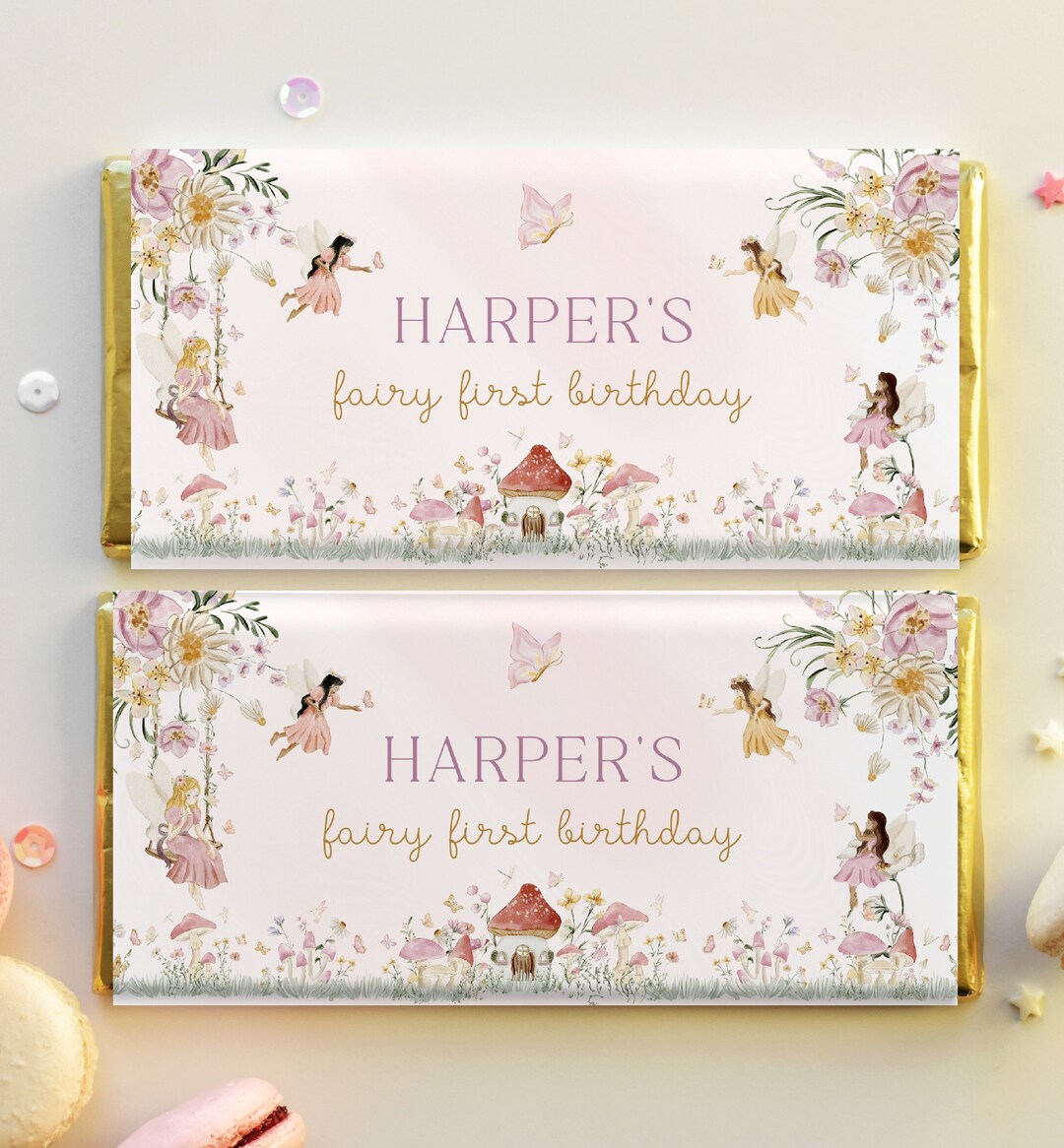 Printable Fairy First Birthday Chocolate Bar Wrapper, Fairy Princess ...