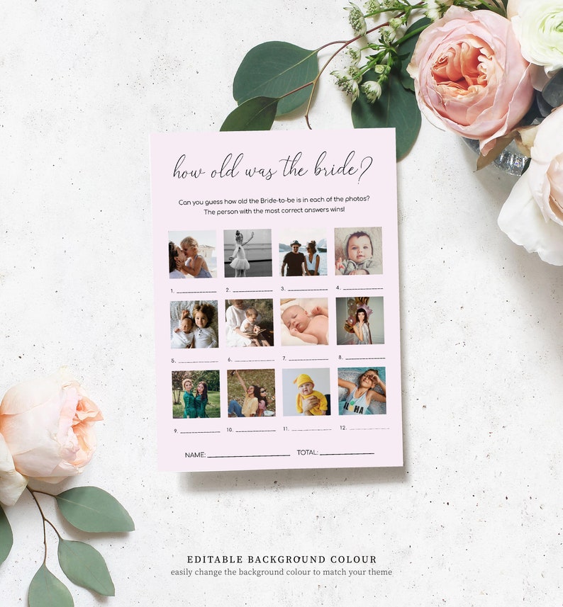 How Old Was the Bride Game, Minimalist Bridal Shower (printable ...
