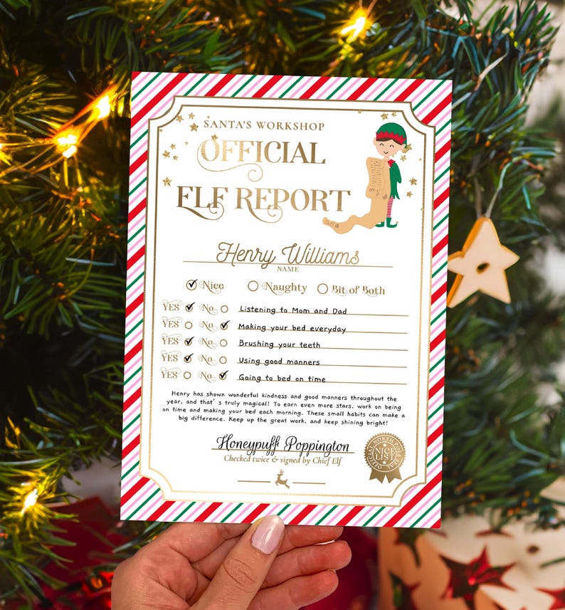 Printable Elf Report Card Template, North Pole Elf Mail Report Letter ...