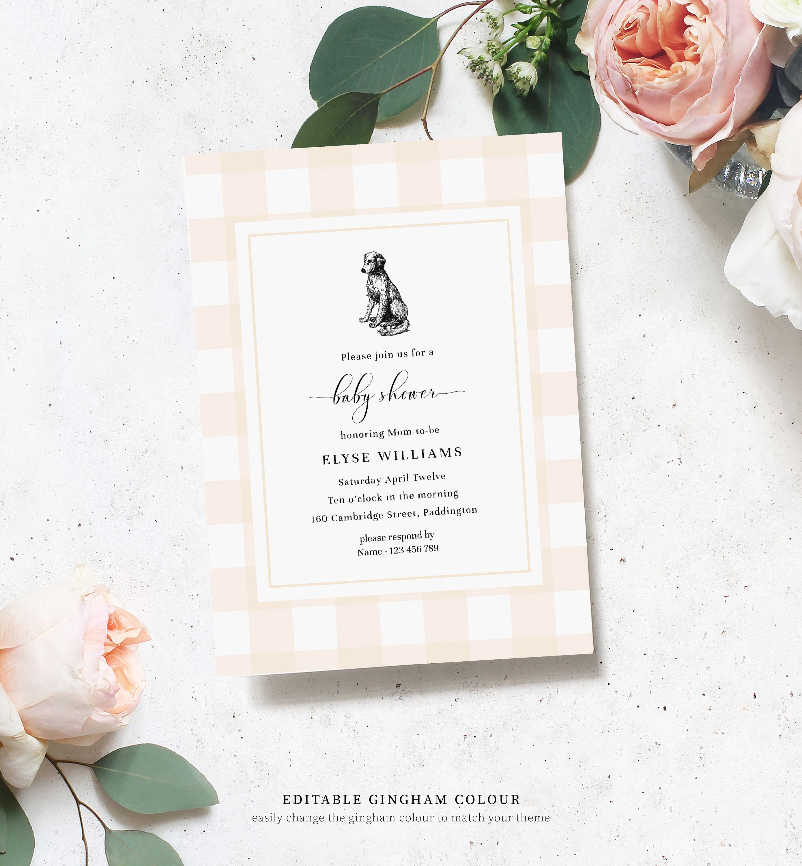 Puppy Dog Baby Shower Printable Invitation Template, Blue Gingham, Boy ...