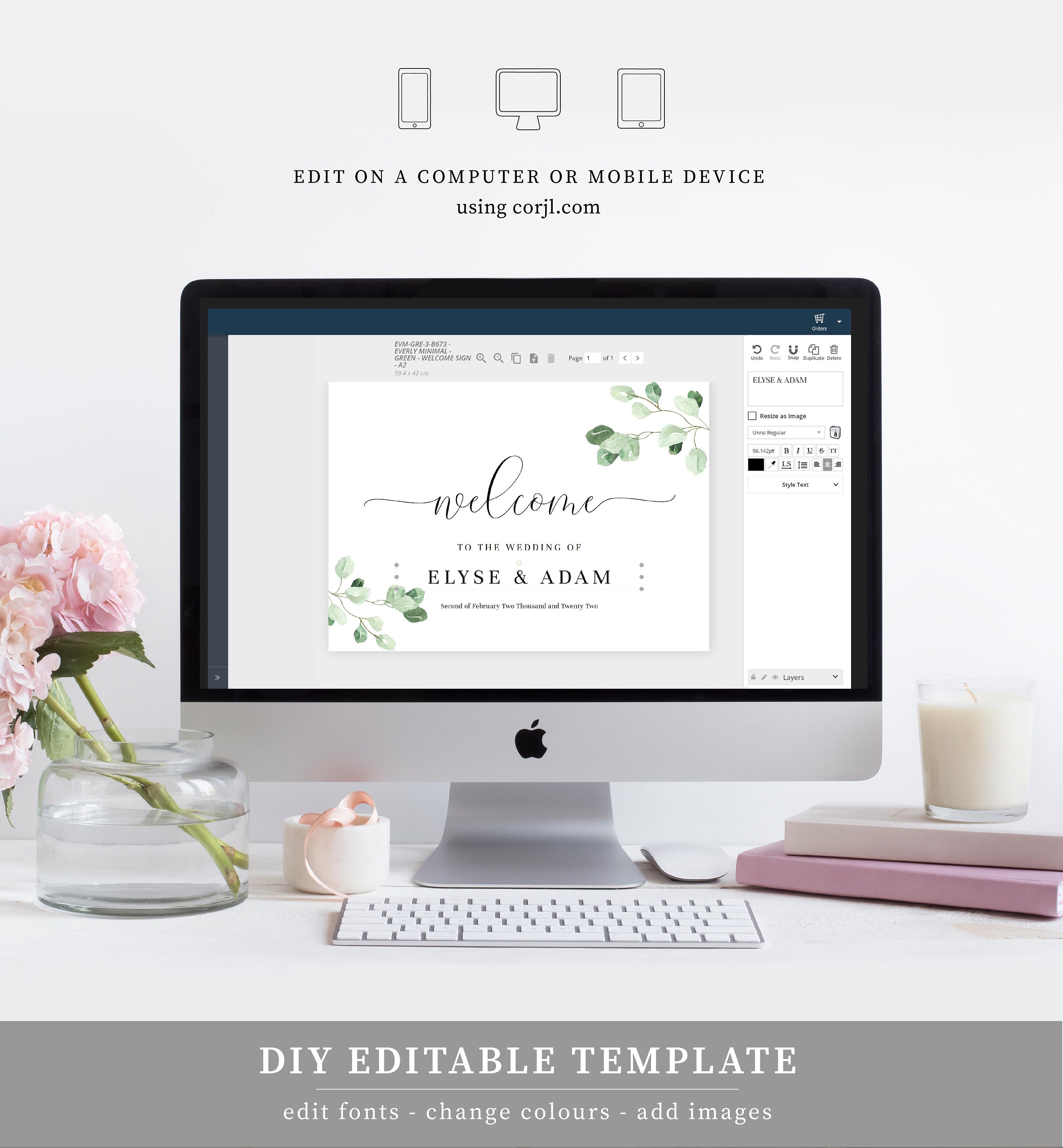 Eucalyptus Greenery Modern Welcome Sign Editable Minimalist | Etsy