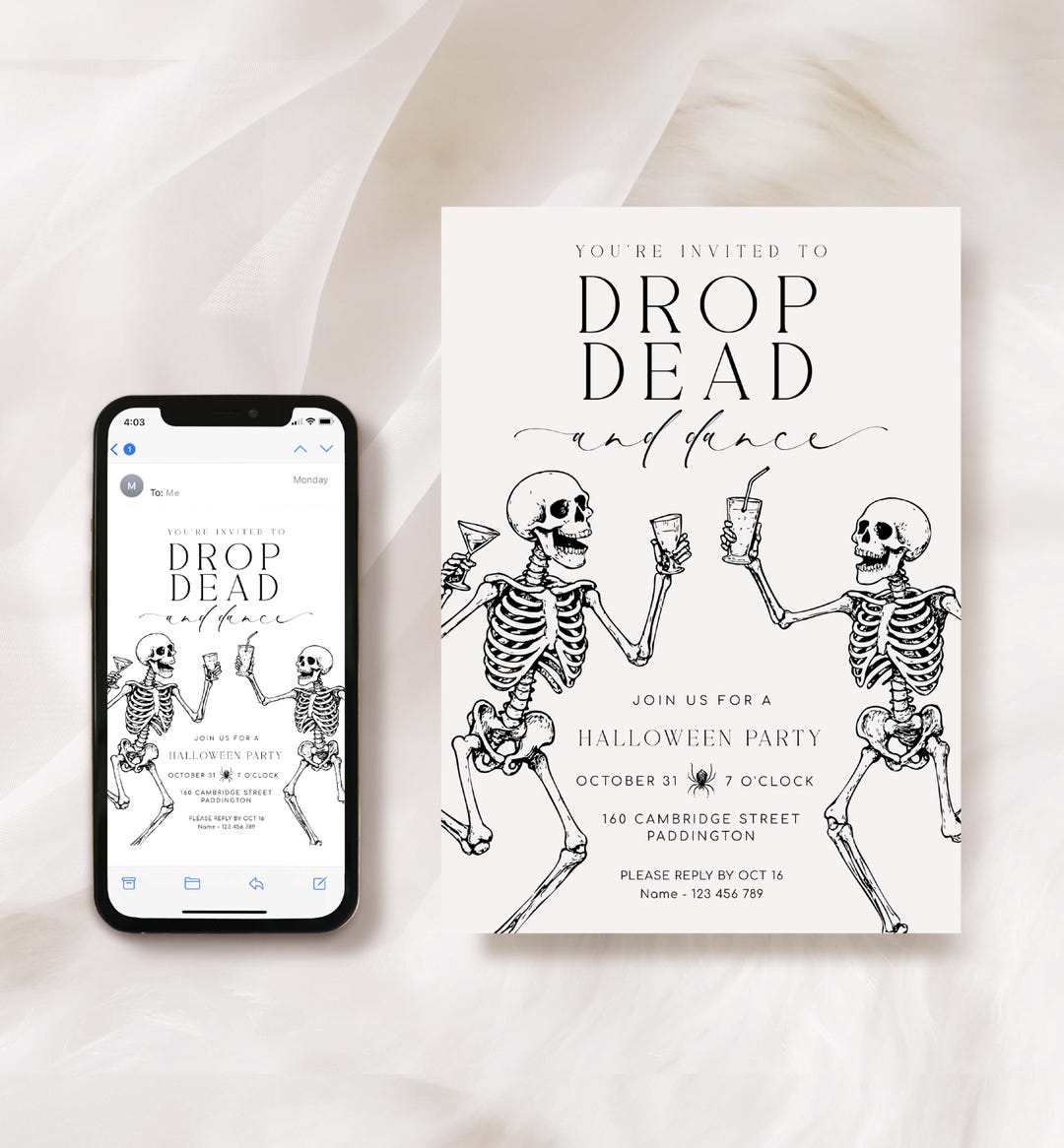 Halloween Drop Dead and Dance Invitation, Printable Halloween Costume ...