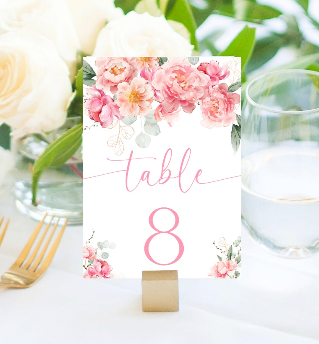 Printable Table Numbers With Guest Names, Blush Peony Floral Wedding ...