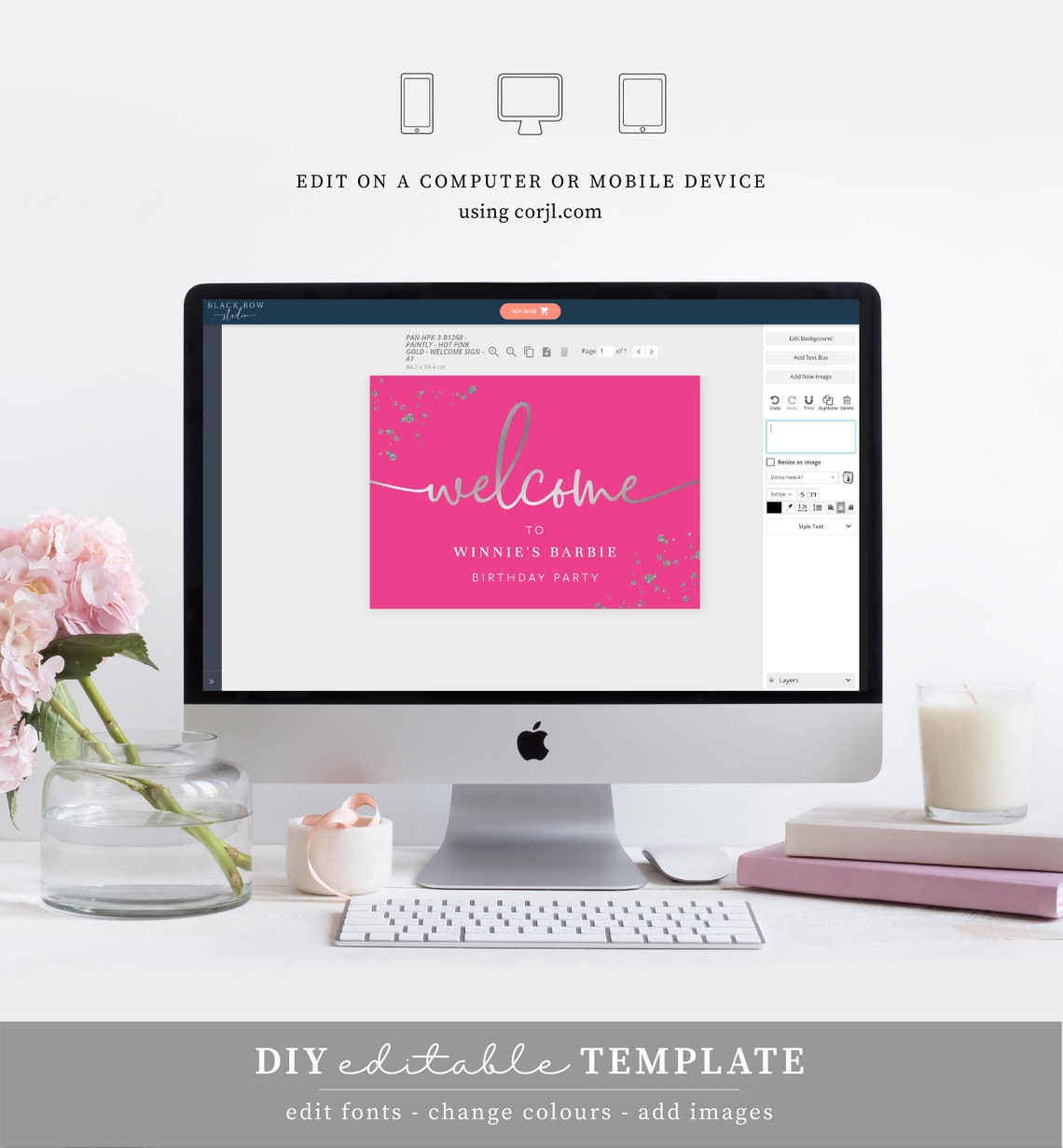 Editable Welcome Sign Hot Pink Silver Printable Girls - Etsy