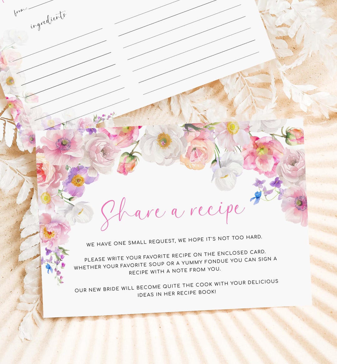 Printable Recipe Request Card, Wildflower Bridal Shower Please Bring A ...
