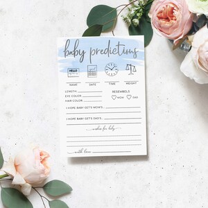 Printable Baby Shower Baby Predictions Game, Blue Watercolour Boy Baby ...