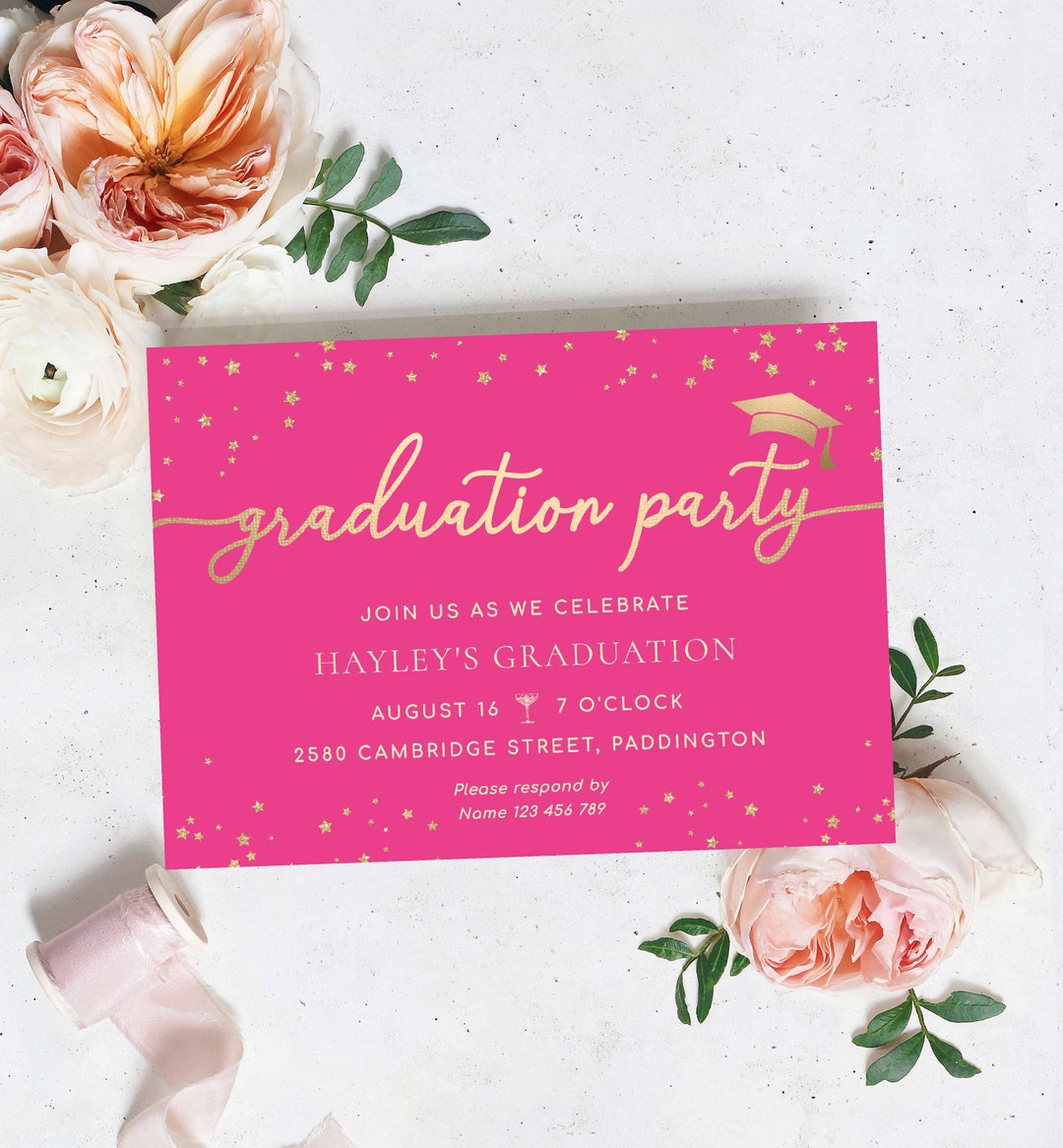 Printable Graduation Party Invitation, Hot Pink College Graduation ...